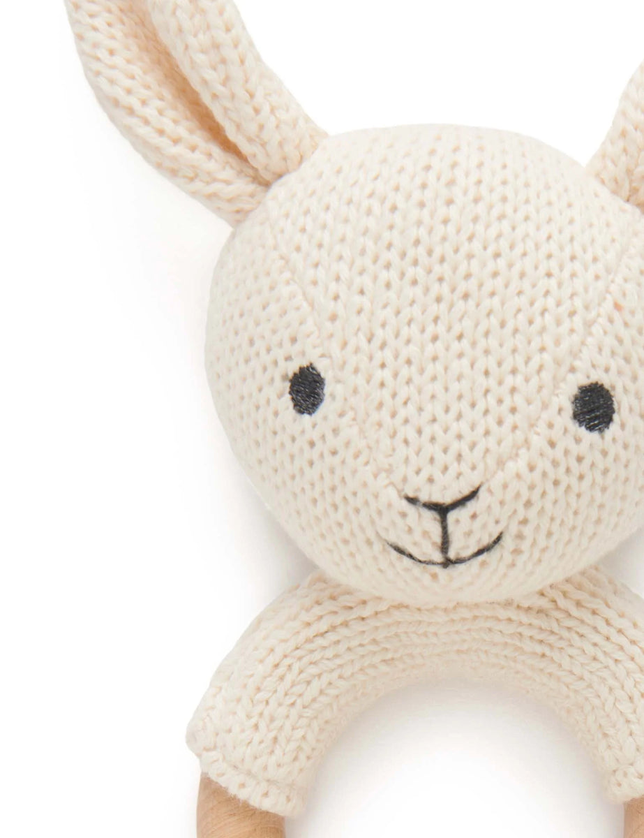 Purebaby - Knitted Rabbit Rattle – Wrapped Cootamundra