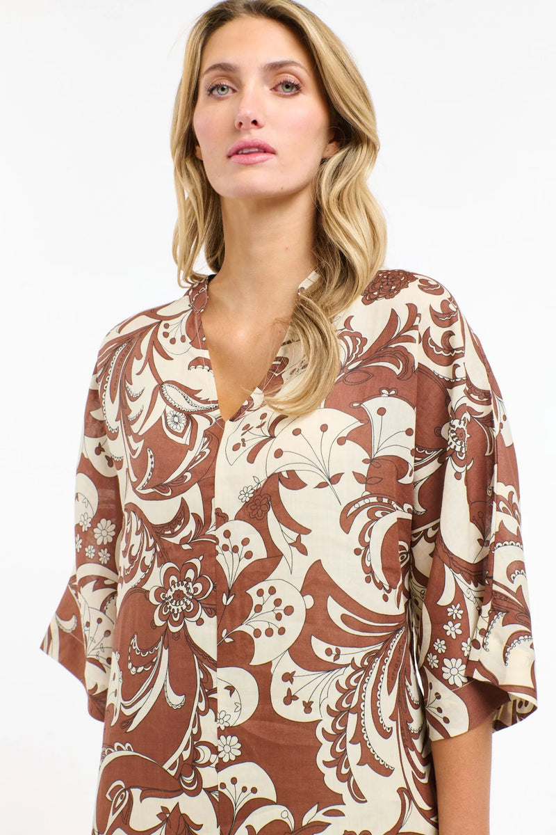 365 Days - Belinda Print Dress - Pecan/White – Wrapped Cootamundra